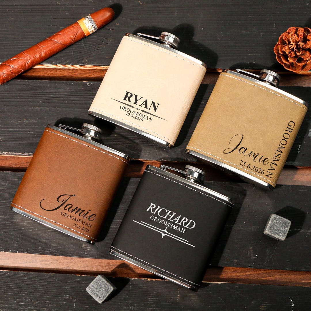 Personalized Leather Flask for Men, Custom Groomsmen Gifts ...