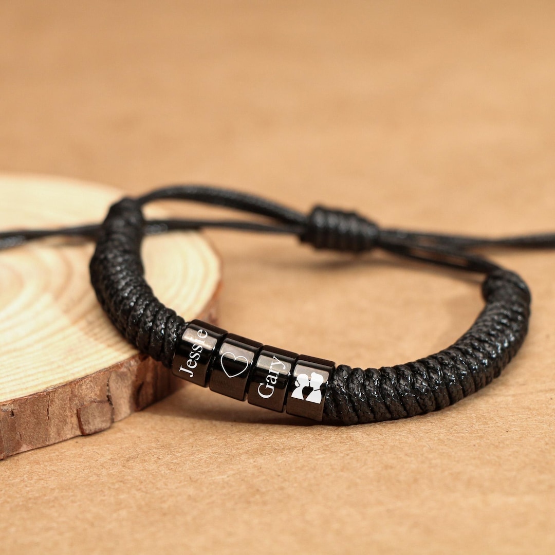 Personalized Adjustable Leather Bracelet, Engraved Name Bracelet ...