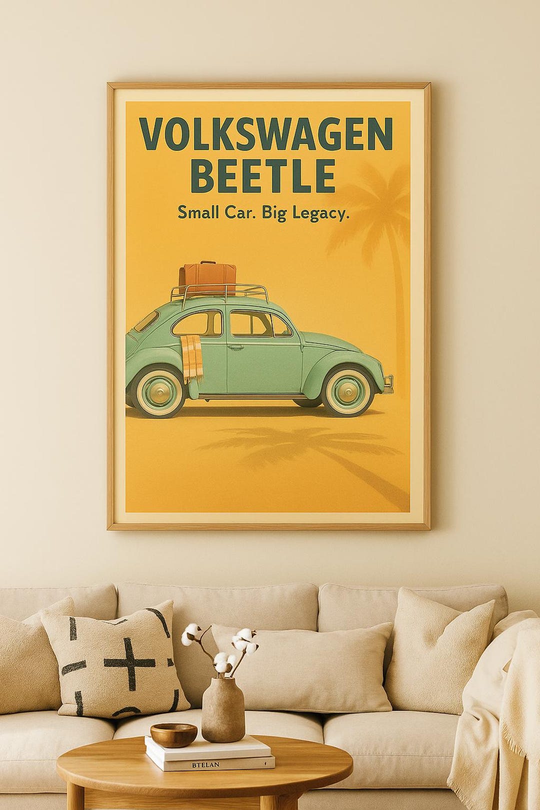 Volkswagen Beetle Poster – Retro Car Wall Art Print – Mid-century ...