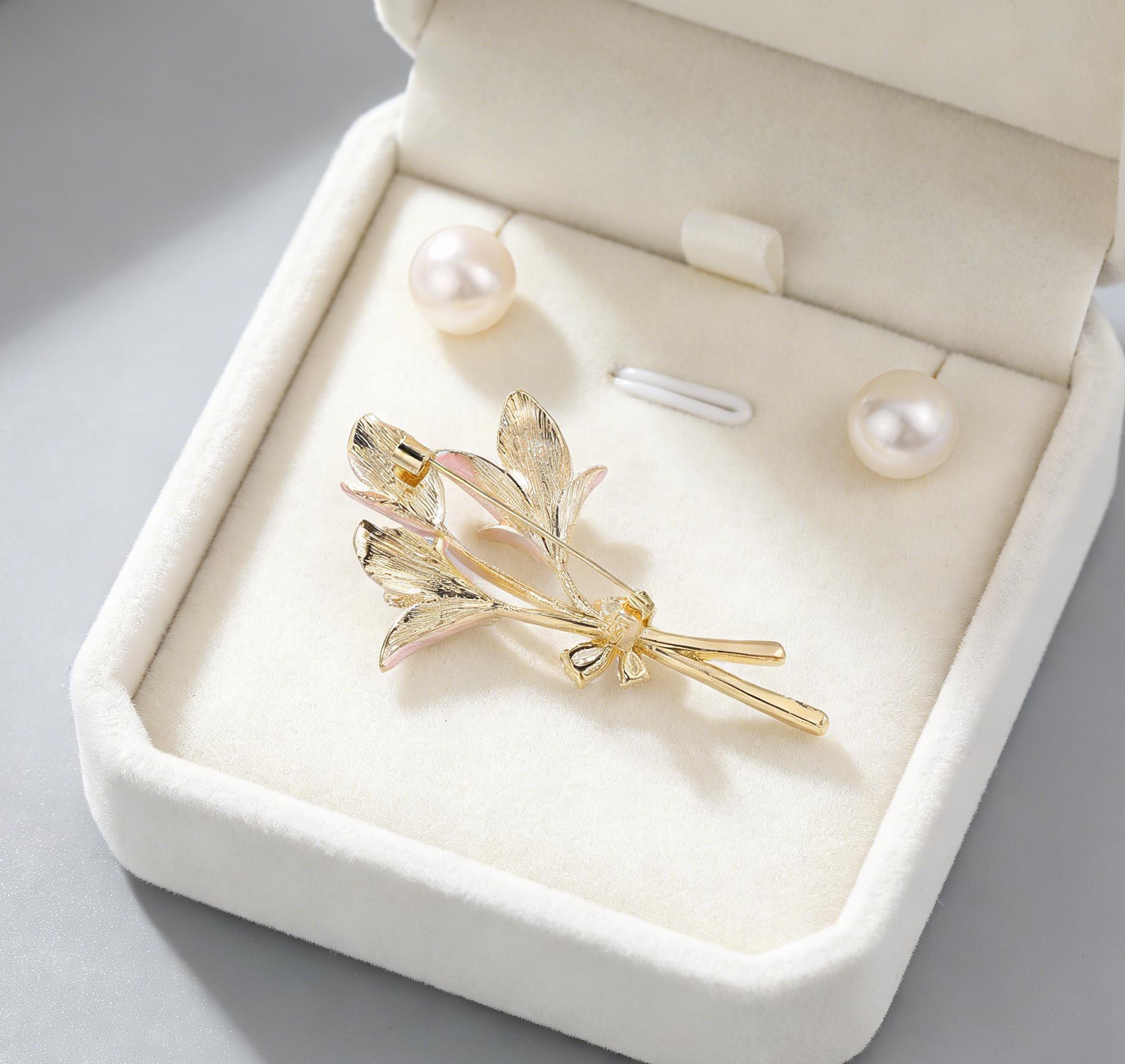 Pink Lily Flower Brooch Pin for Wedding Suit, Enamel Floral Lapel Pin ...