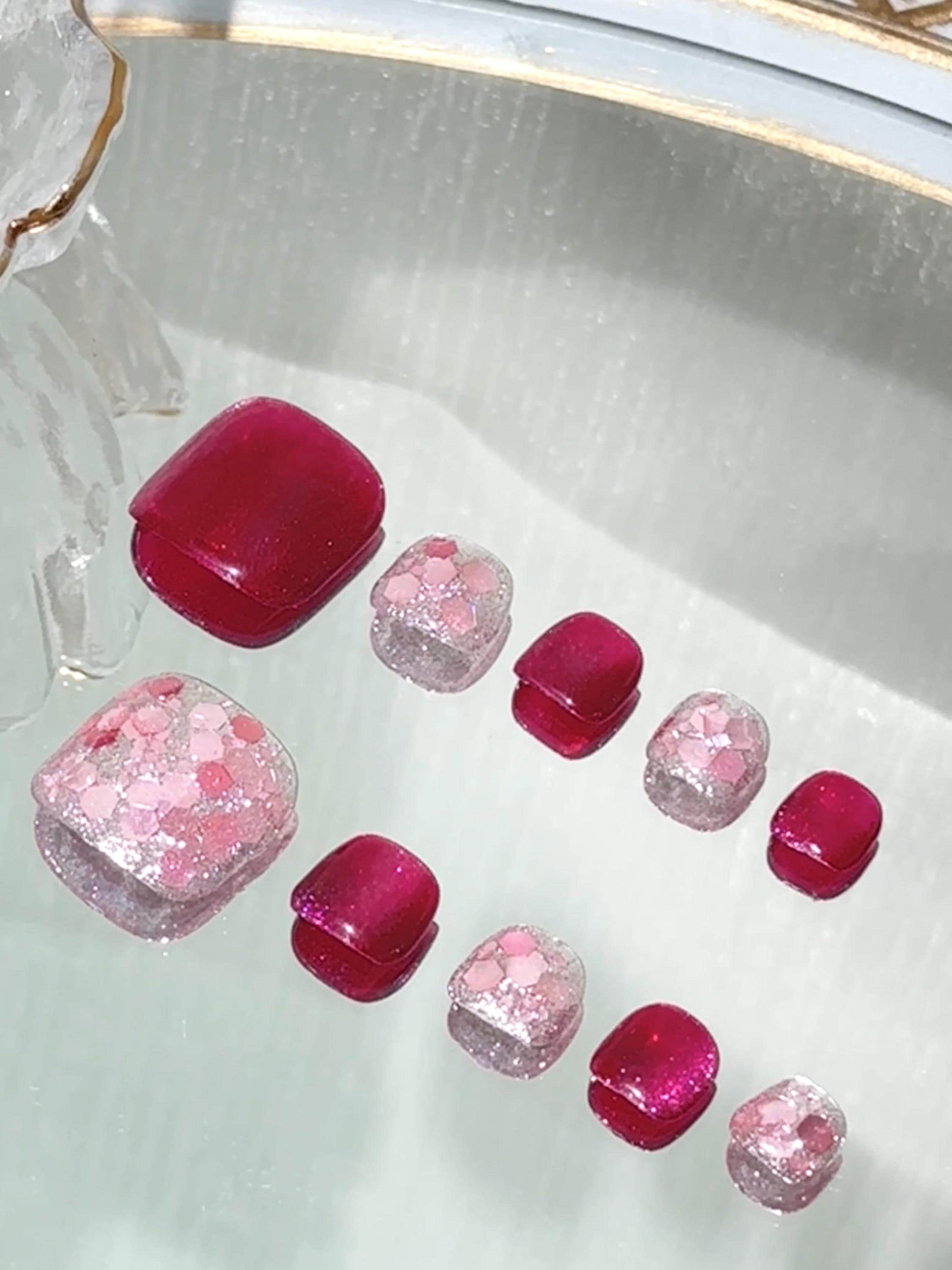 Purple Cat Eye Press on Toenails & Fingernails:glitter Summer Pedicure ...