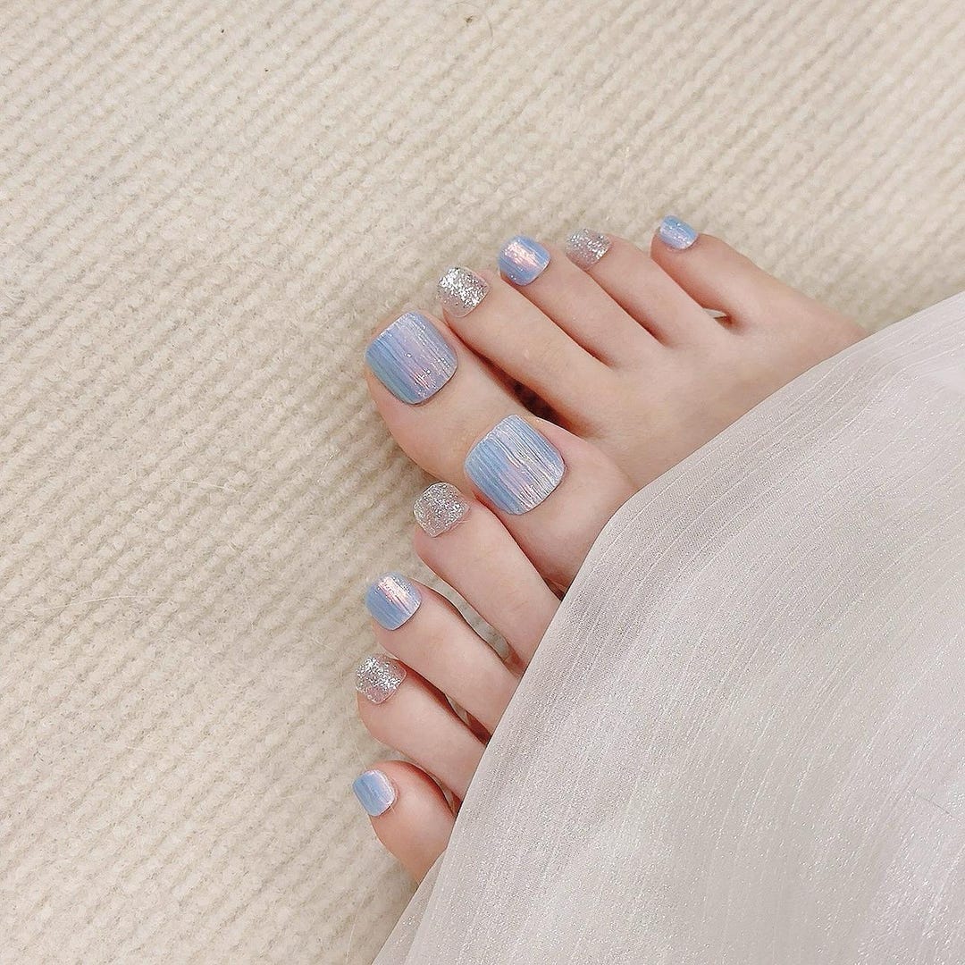 Blue Press on Toenails | Glitter Summer Toe Nails | Reusable Pedicure ...