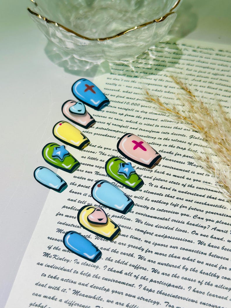 Y2K Pop Art Cartoon Press on Nails｜short Coffin Nails｜colorful Graphic ...