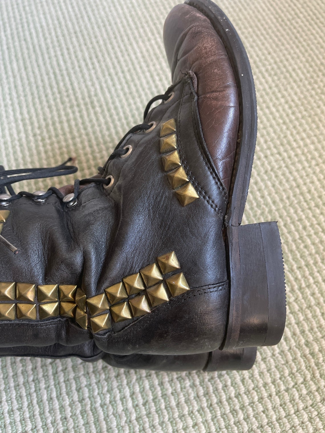 Vintage Two Toned Leather Studded Lace up Roper Boots 6 - Etsy