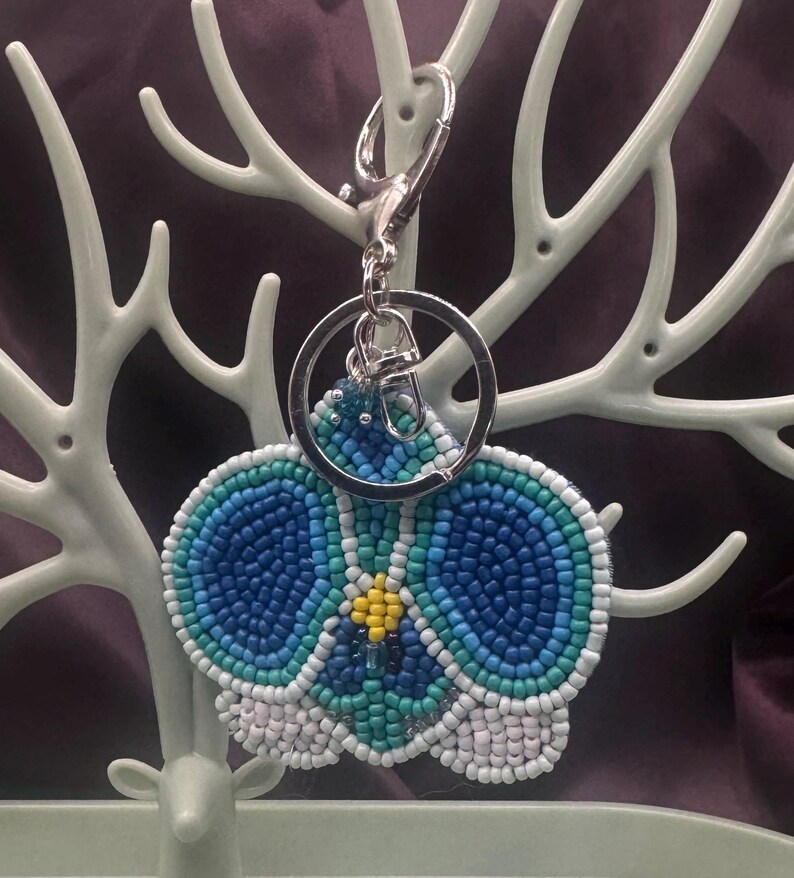 Bead Embroidery Blue Orchid Handmade Keychain - Etsy