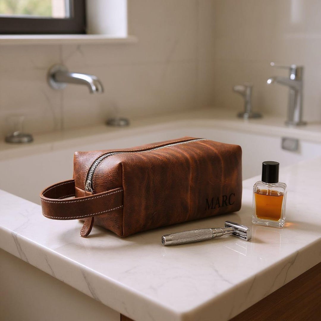Personalized Leather Dopp Kit: Engraved Men's Travel Toiletry Bag - Etsy