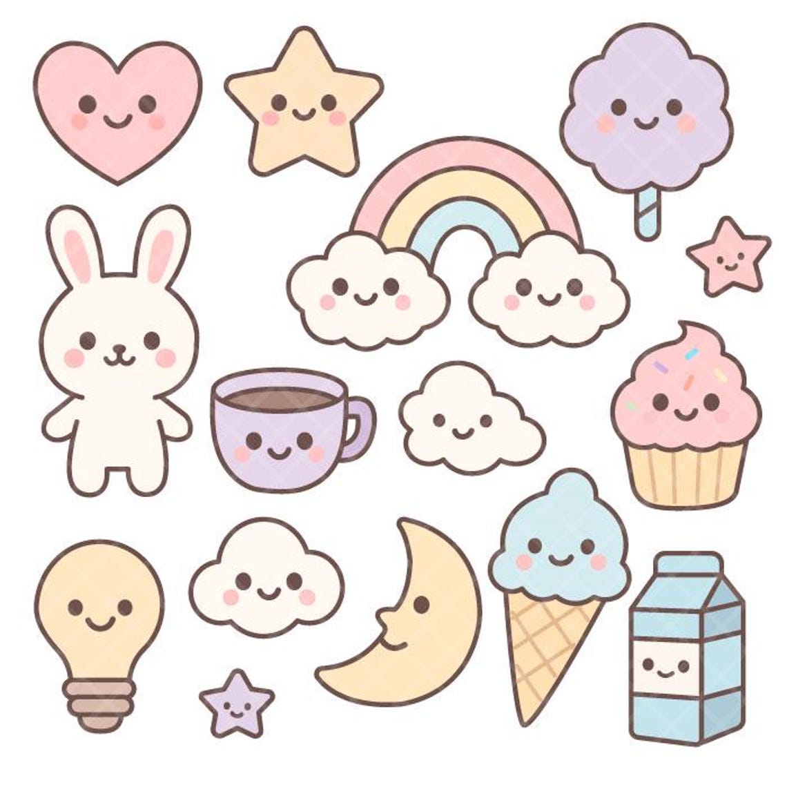 Kawaii Cute Pastel Clipart Bundle | Png, Jpg, Svg, Pdf Files ...