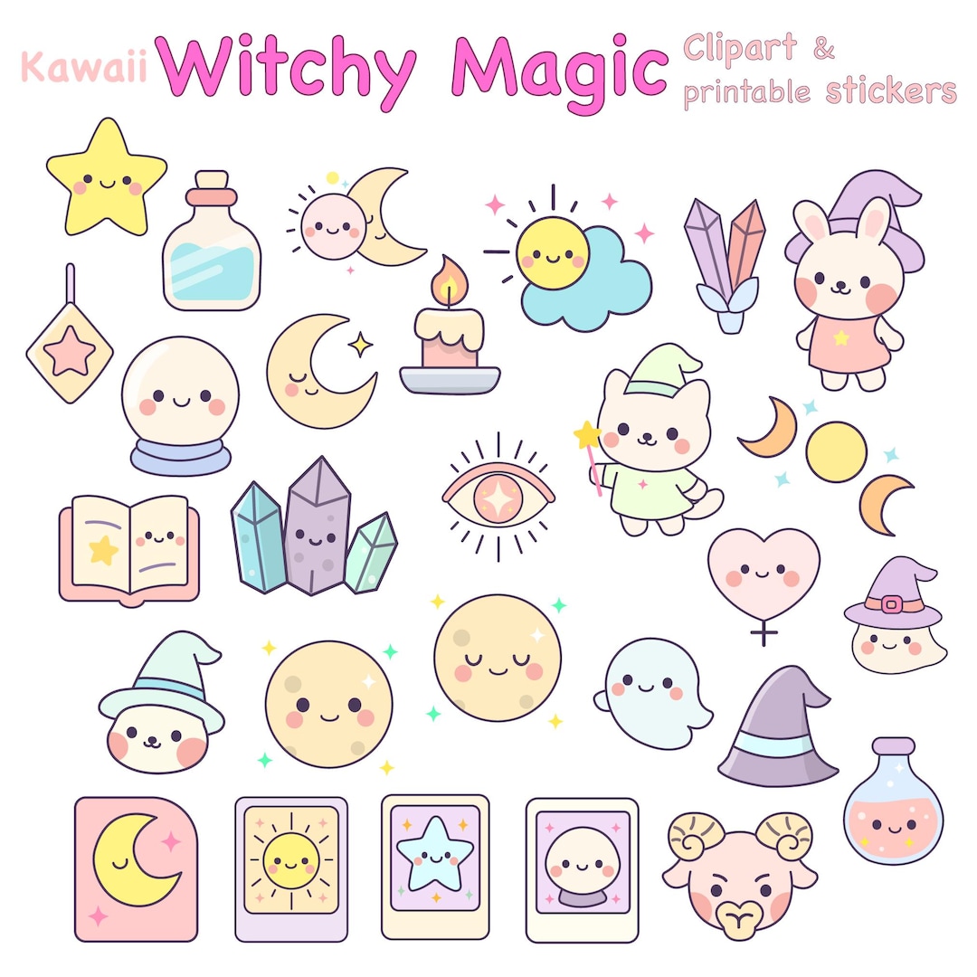 Kawaii Pastel Mystic Clipart Bundle – Witchy & Magical Stickers | SVG ...