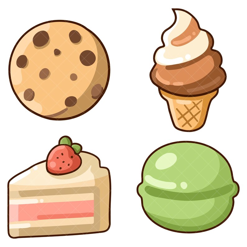 Set di clipart di dessert kawaii: cupcake, ciambelle, gelato (16 ...