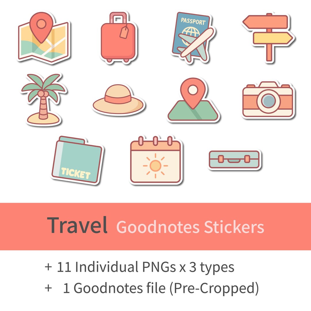 Travel Goodnotes Stickers: Kawaii Travel Planner Decorations (digital ...
