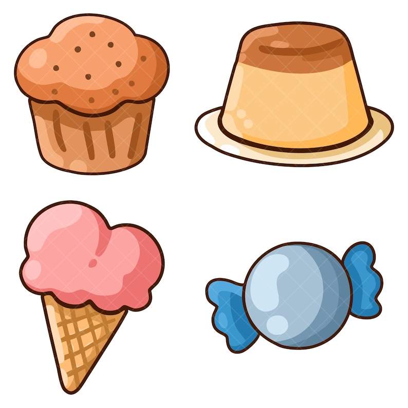 Set di clipart di dessert kawaii: cupcake, ciambelle, gelato (16 ...