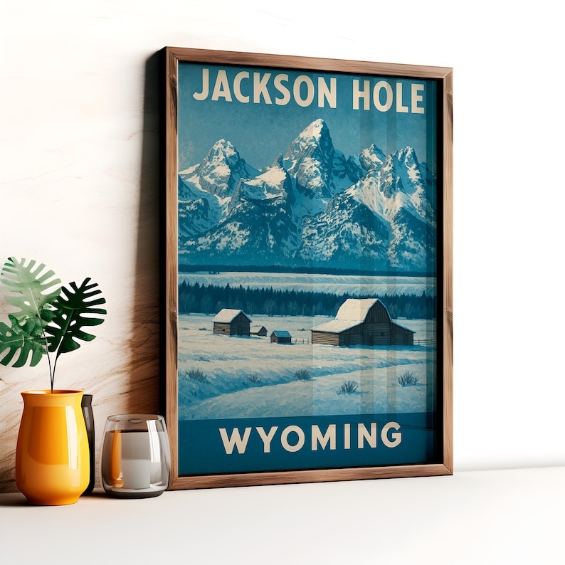 Jackson Hole Poster | Wyoming Ski Art Print | Grand Teton National Park ...
