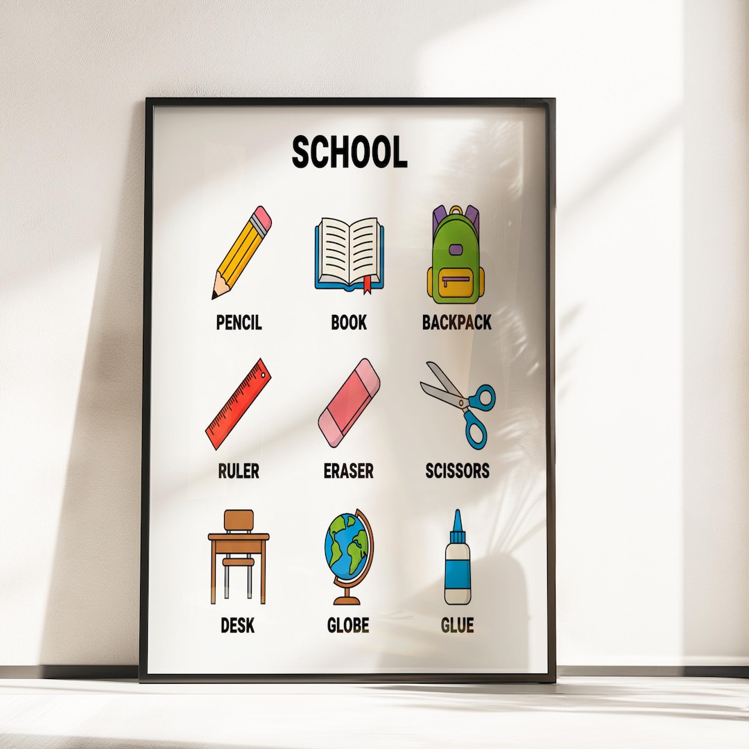School Vocabulary Poster | Classroom Objects Chart for Kids | Preschool ...