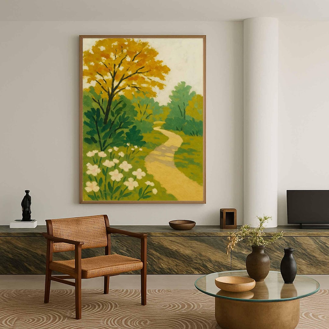 Nature Path Artwork · Golden Tree Trail · Calm Woodland Wall Art - Etsy