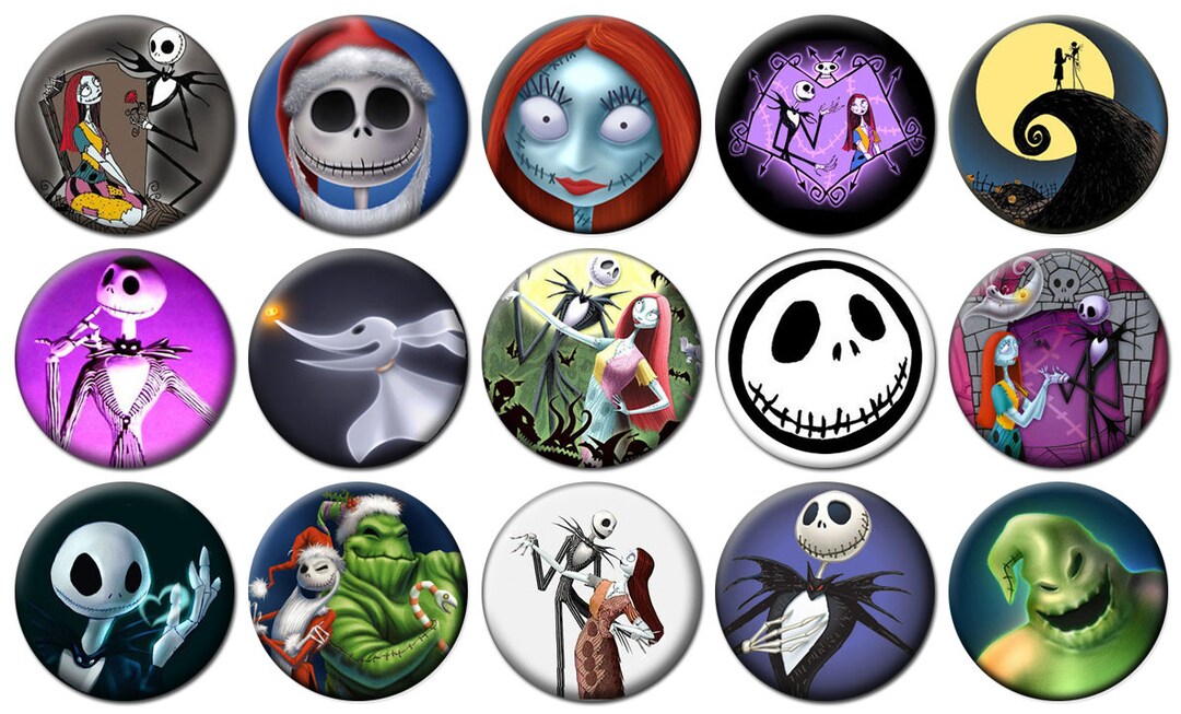 2-1/4" - NIGHTMARE BEFORE CHRISTMAS - Lot of 15 Buttons - Pin Back ...
