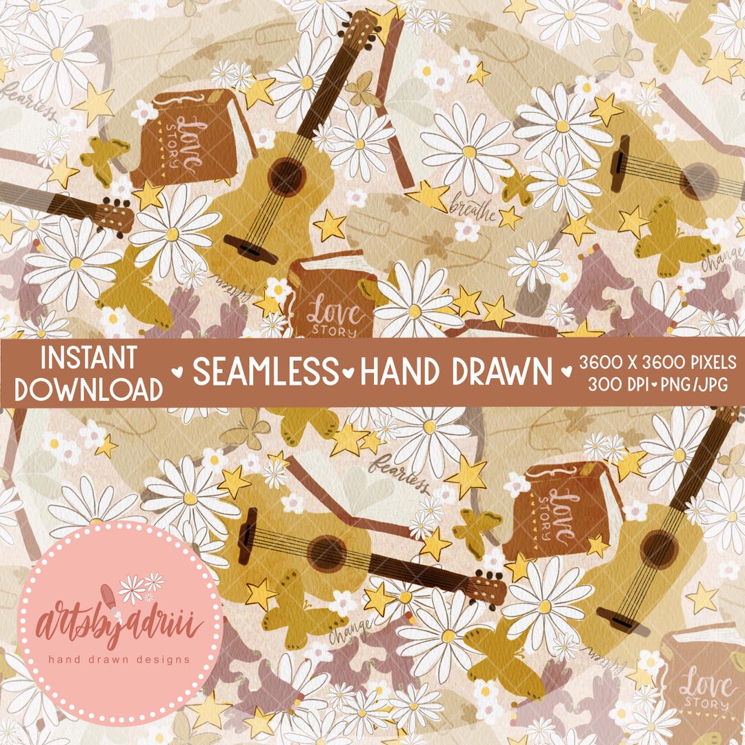 Fearless Inspired Hand Drawn Seamless Pattern 300 DPI PNG JPG Instant ...