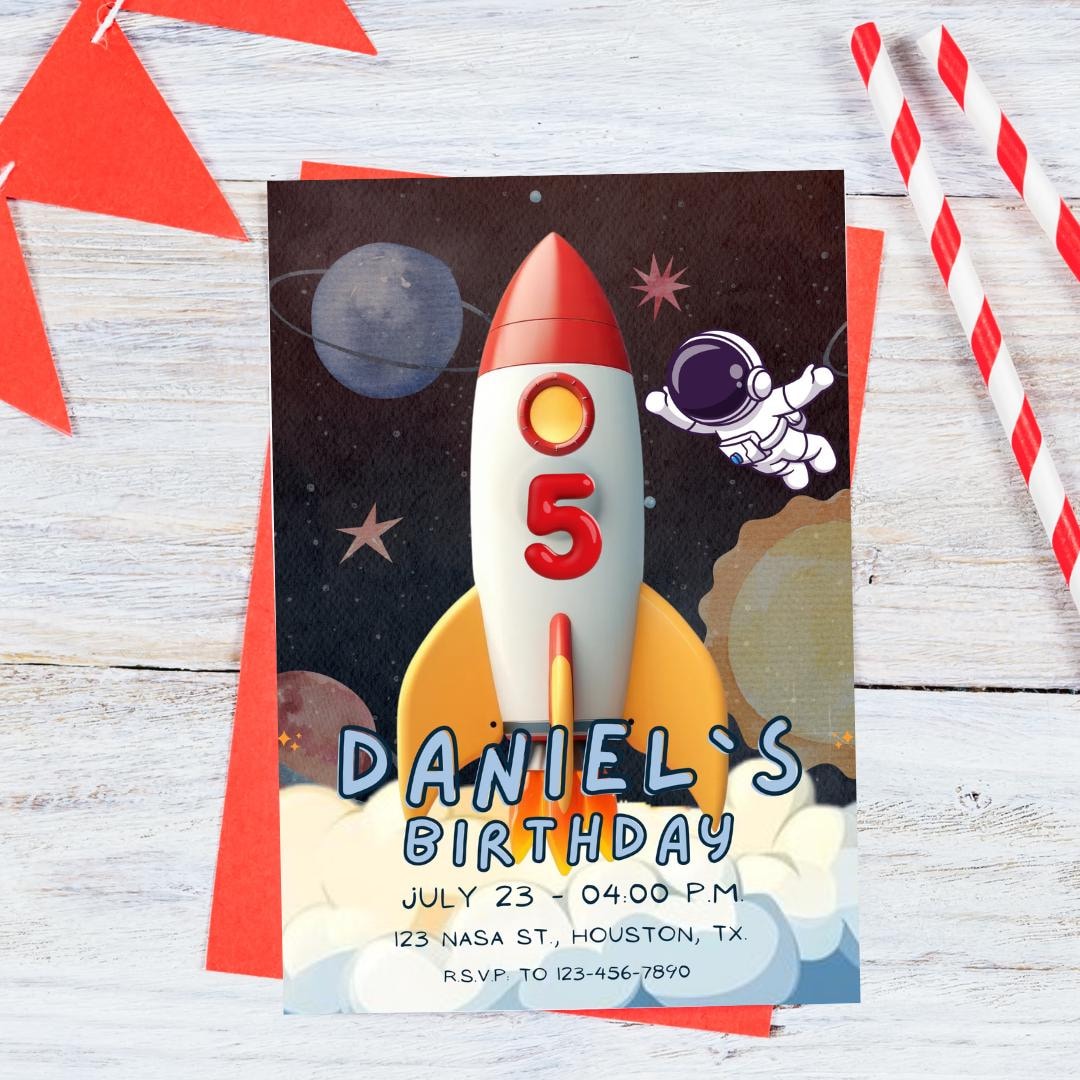 Editable Space Birthday Invitation | Rocket Ship Birthday Invite for ...