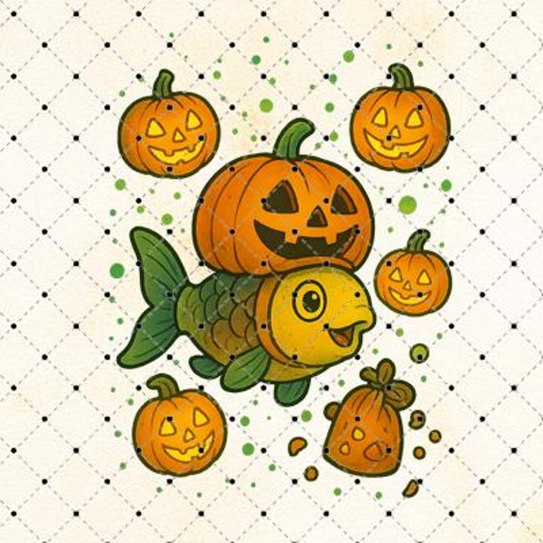Cute Halloween Goldfish With Pumpkins | Funny Spooky Fall PNG | Trick ...