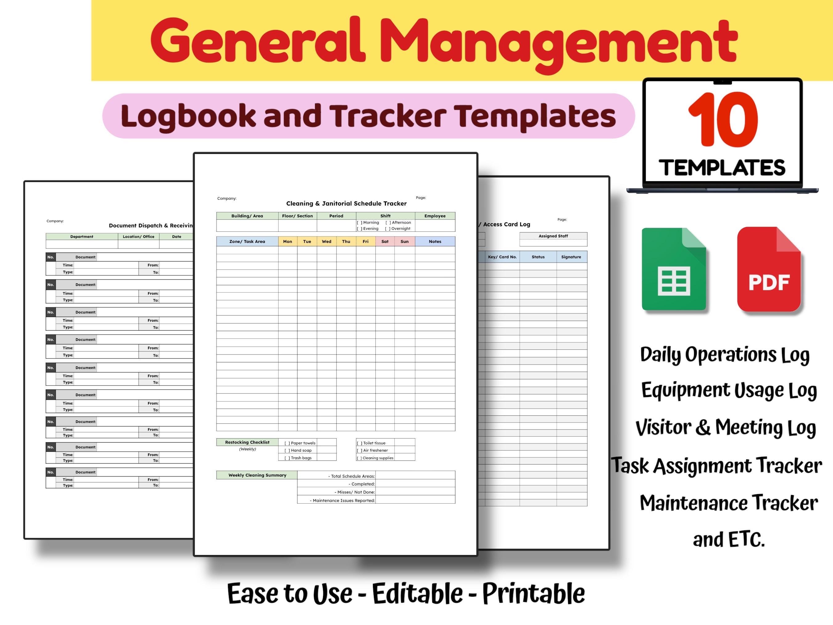 Office Management Logbook & Tracker Templates: Editable Google Sheets ...