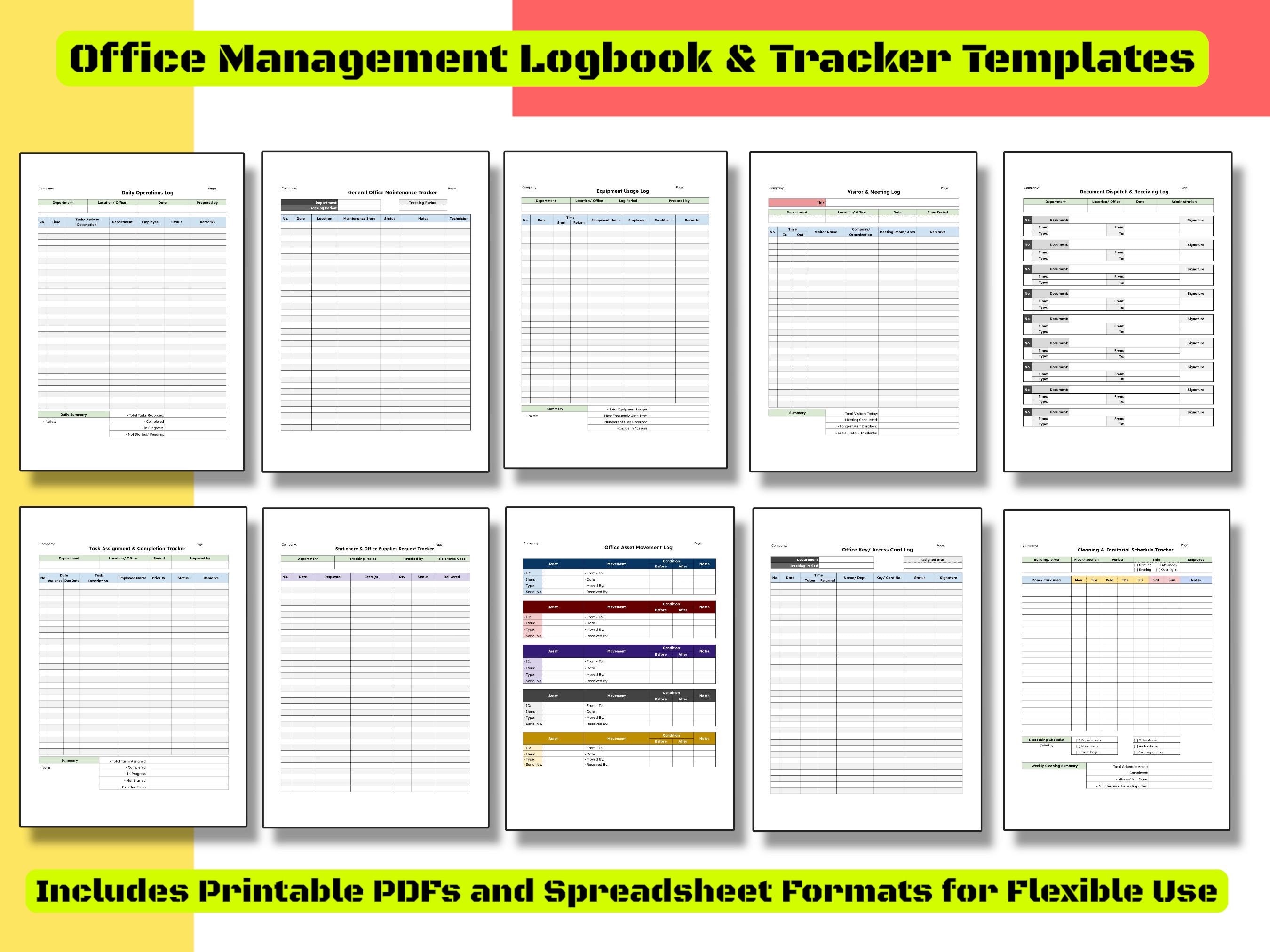 Office Management Logbook & Tracker Templates: Editable Google Sheets ...
