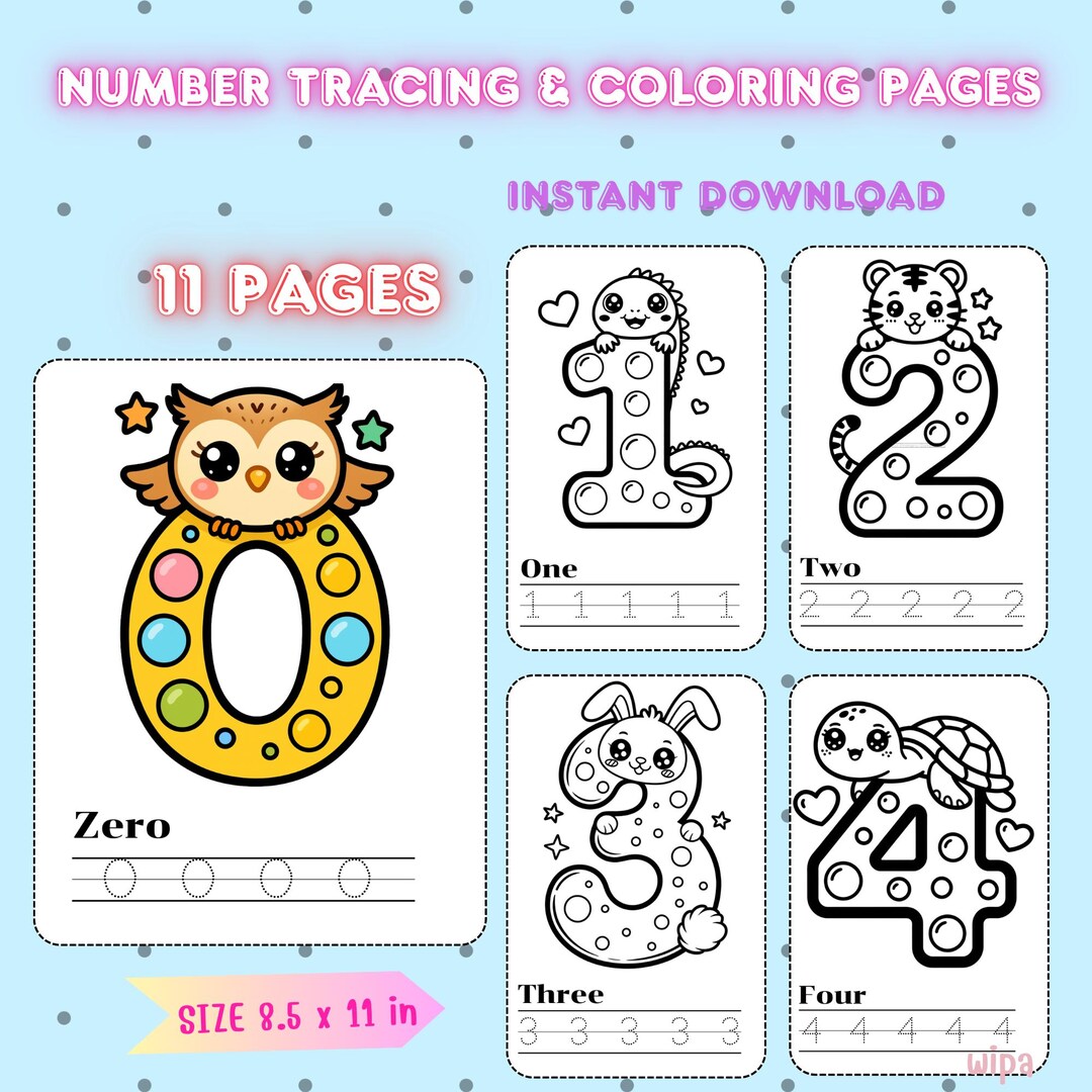 Coloring Pages,kawaii Animal Number Tracing 0-10,PDF Download. - Etsy ...