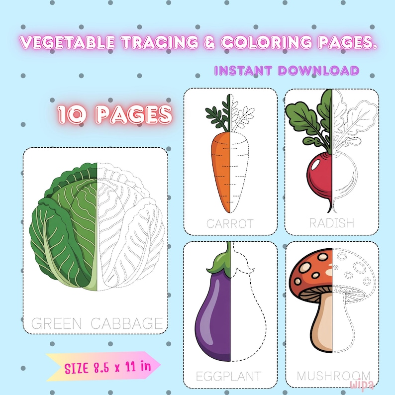 Coloring Pages,vegetable Tracing for Kids,printable Worksheets,pdf Size ...
