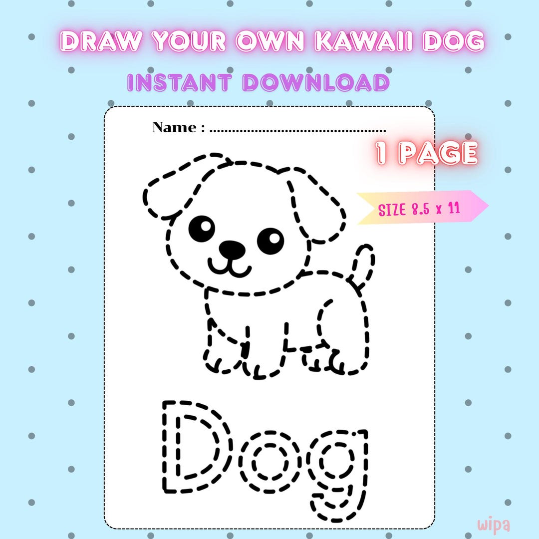 Draw Your Own Kawaii Dog,tracing Coloring Page,cute Puppy Worksheet for ...