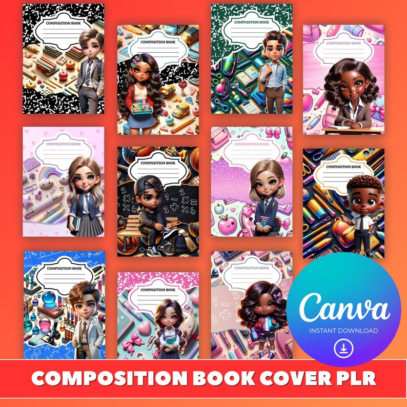 Back to School Composition Book Covers: Canva Templates, PLR License ...