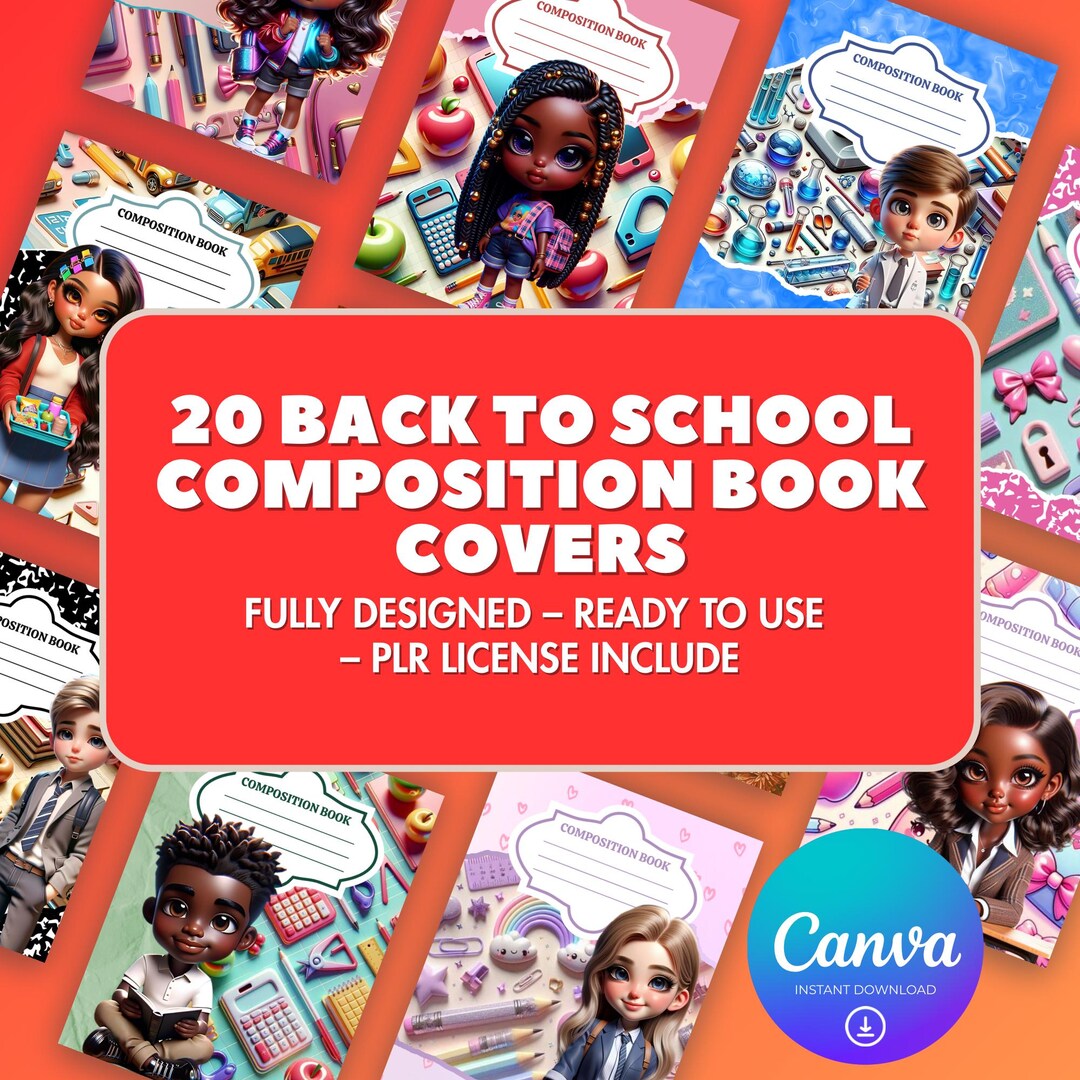 Back to School Composition Book Covers: Canva Templates, PLR License ...