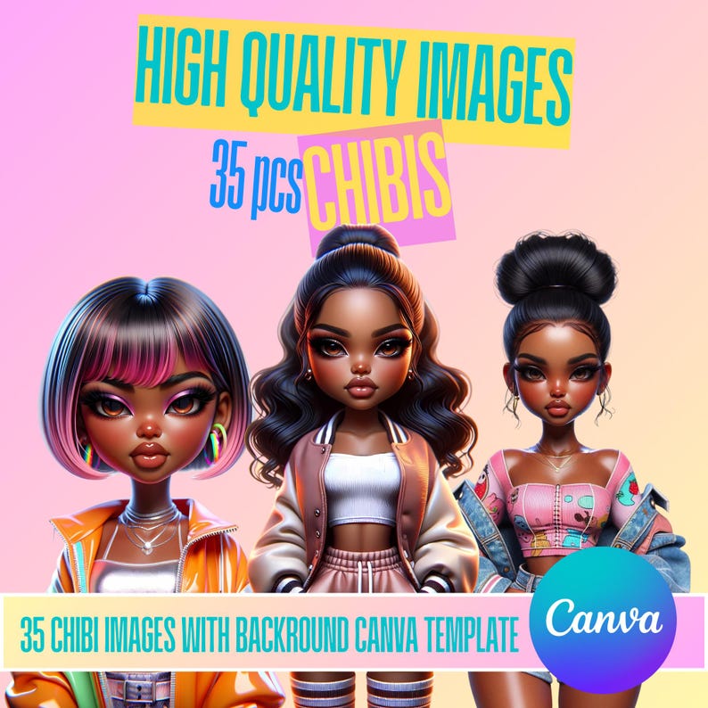 Chibi Girl Clipart | 35 PNG & JPEG Images (digital Download - Etsy
