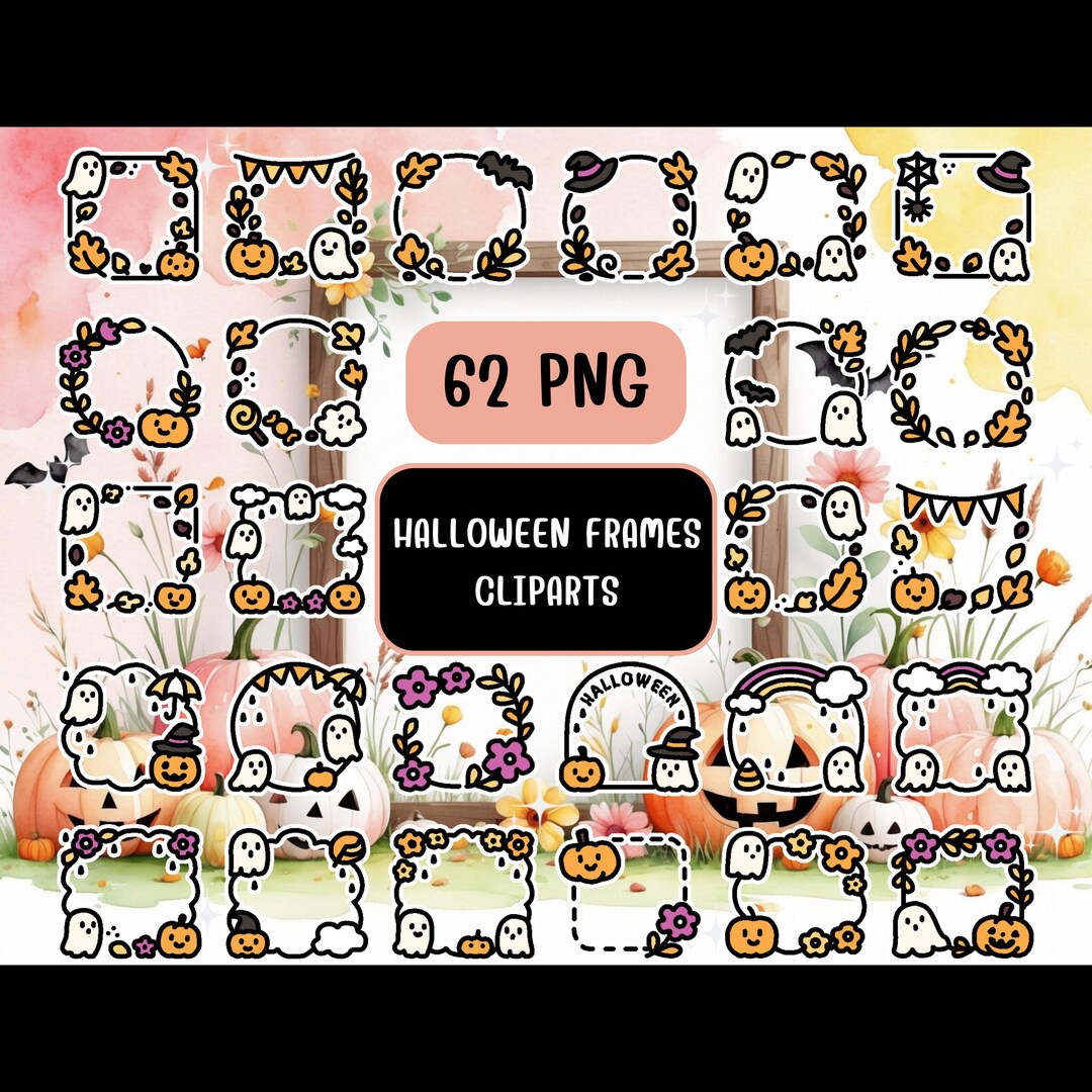 Halloween Frames Clip Art Bundle: Spooky Cartoon PNG Graphics (digital ...