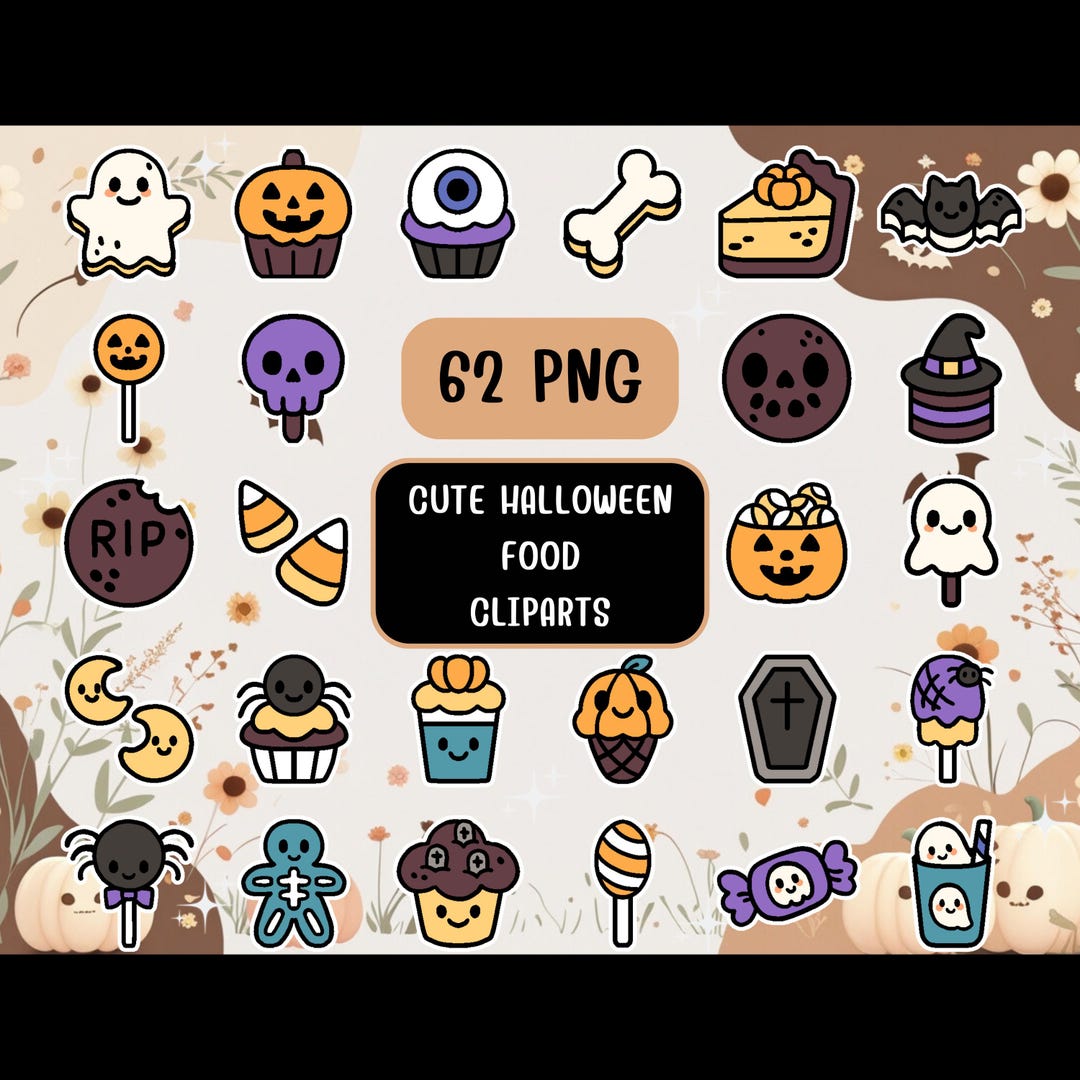 Cute Halloween Food Clipart Bundle: Spooky Pumpkin PNG Graphics ...