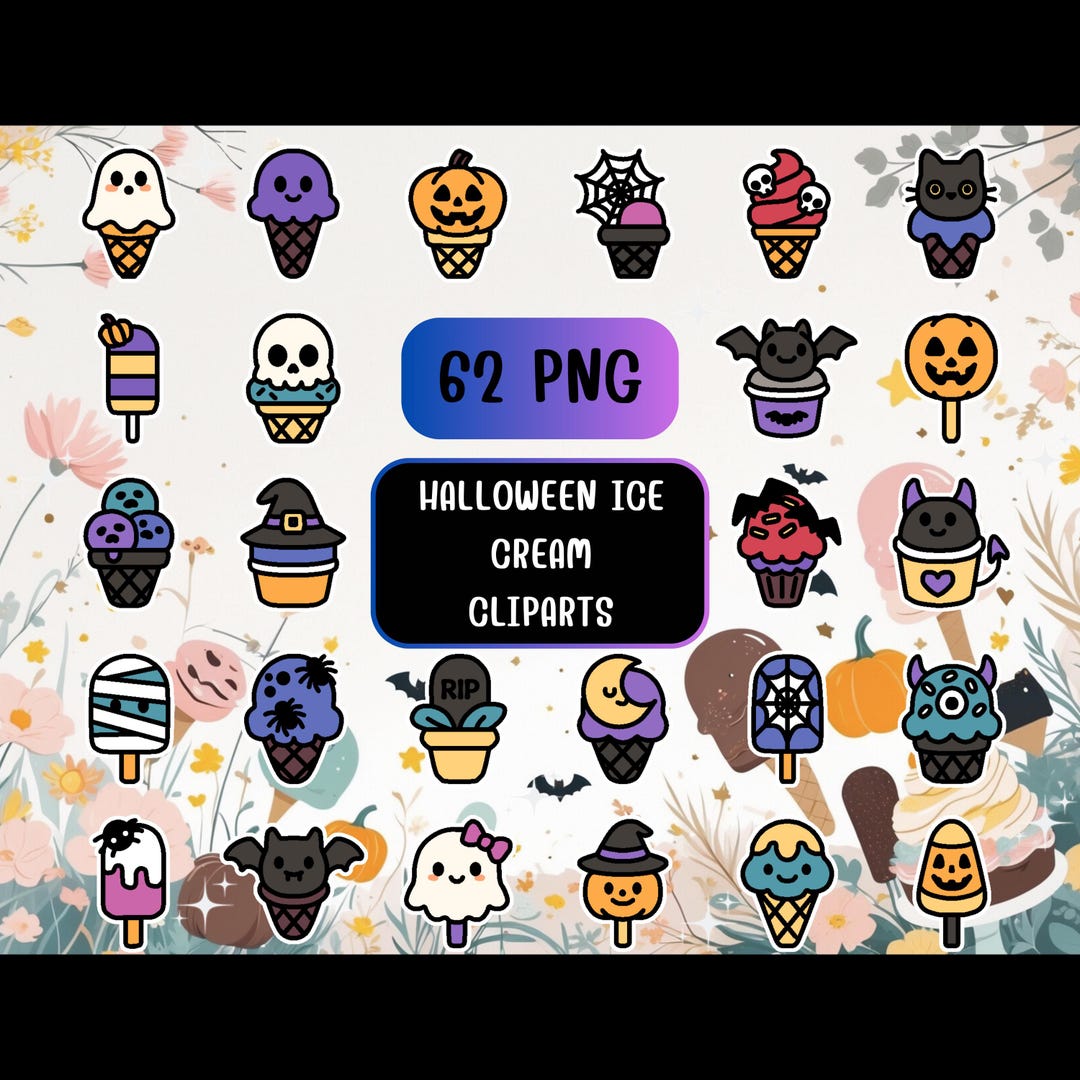 Halloween Ice Cream Clipart Bundle: Spooky Dessert PNG Graphics ...