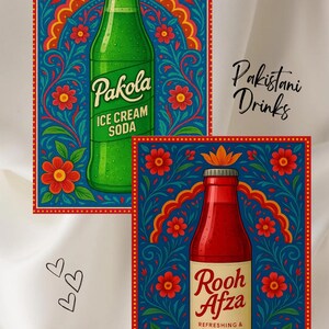 Pakistani Nostalgia Art Print Set: Roohafza & Pakola, Desi Home Decor ...
