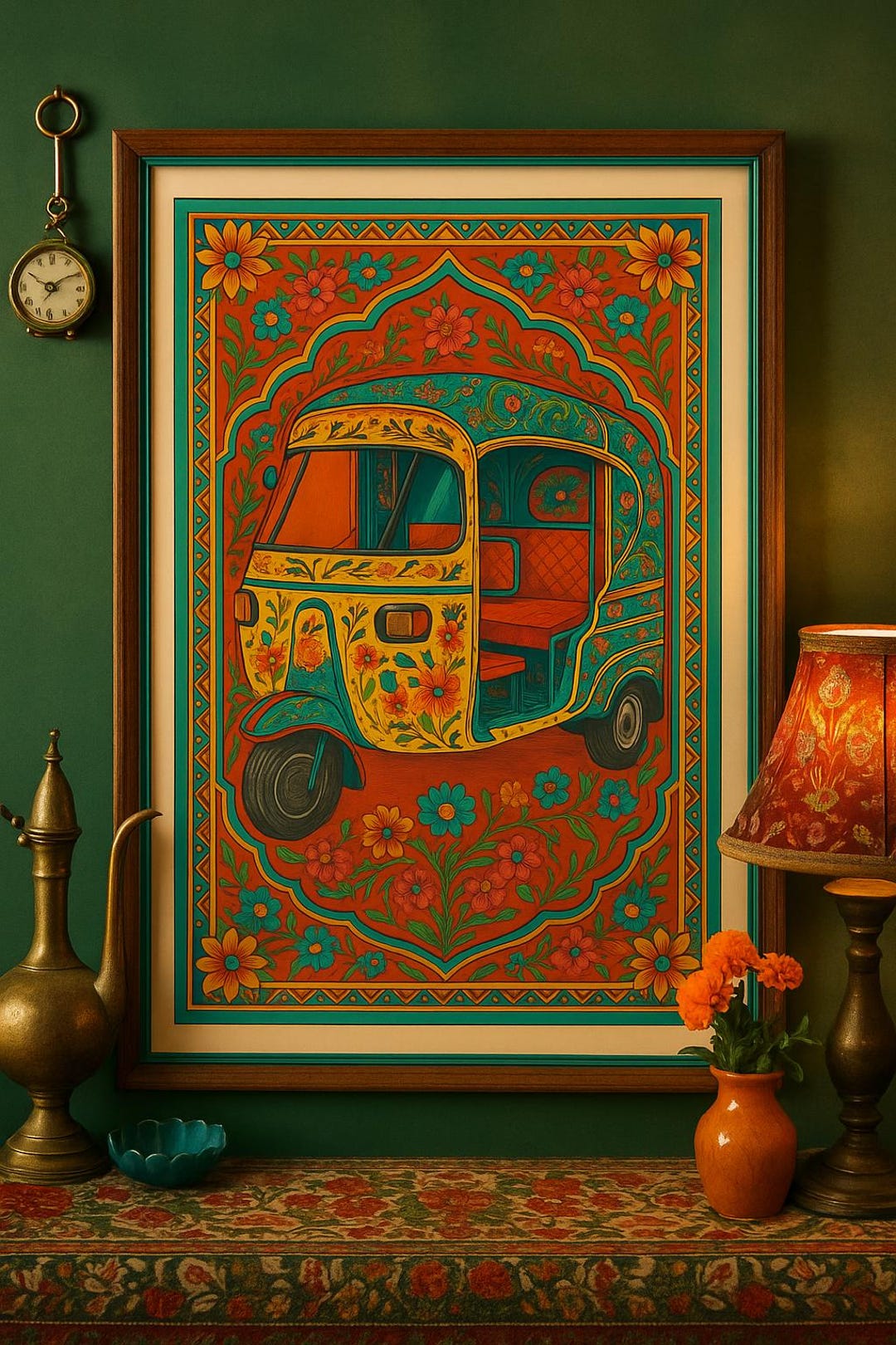 Rickshaw Art Print Floral South Asian Wall Decor Pakistani Indian Auto ...