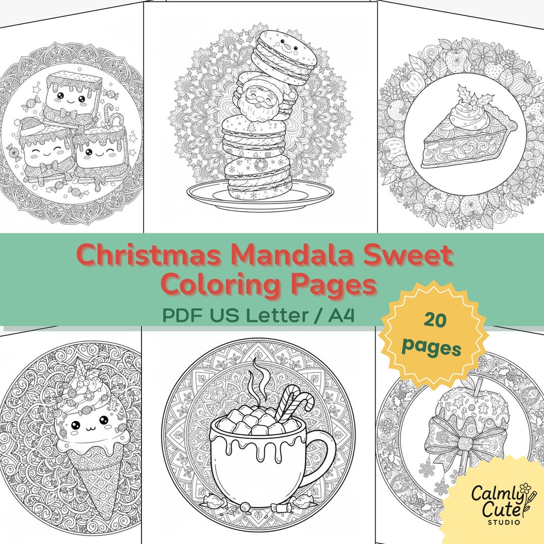 Christmas Mandala Sweet Coloring Pages | 20 Kawaii Mandala Sweets ...