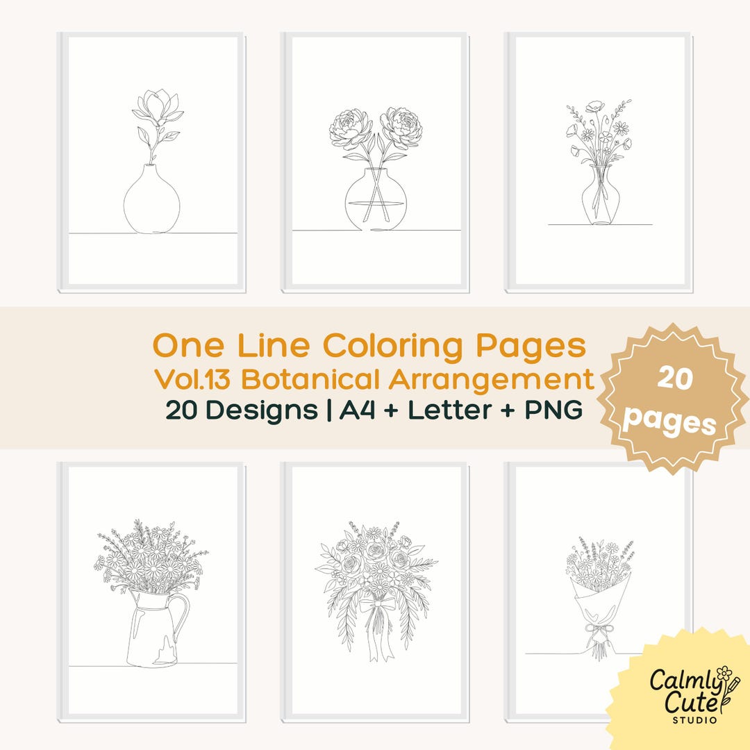 One Line Botanical Arrangements Coloring Pages: Minimalist Art (20 ...