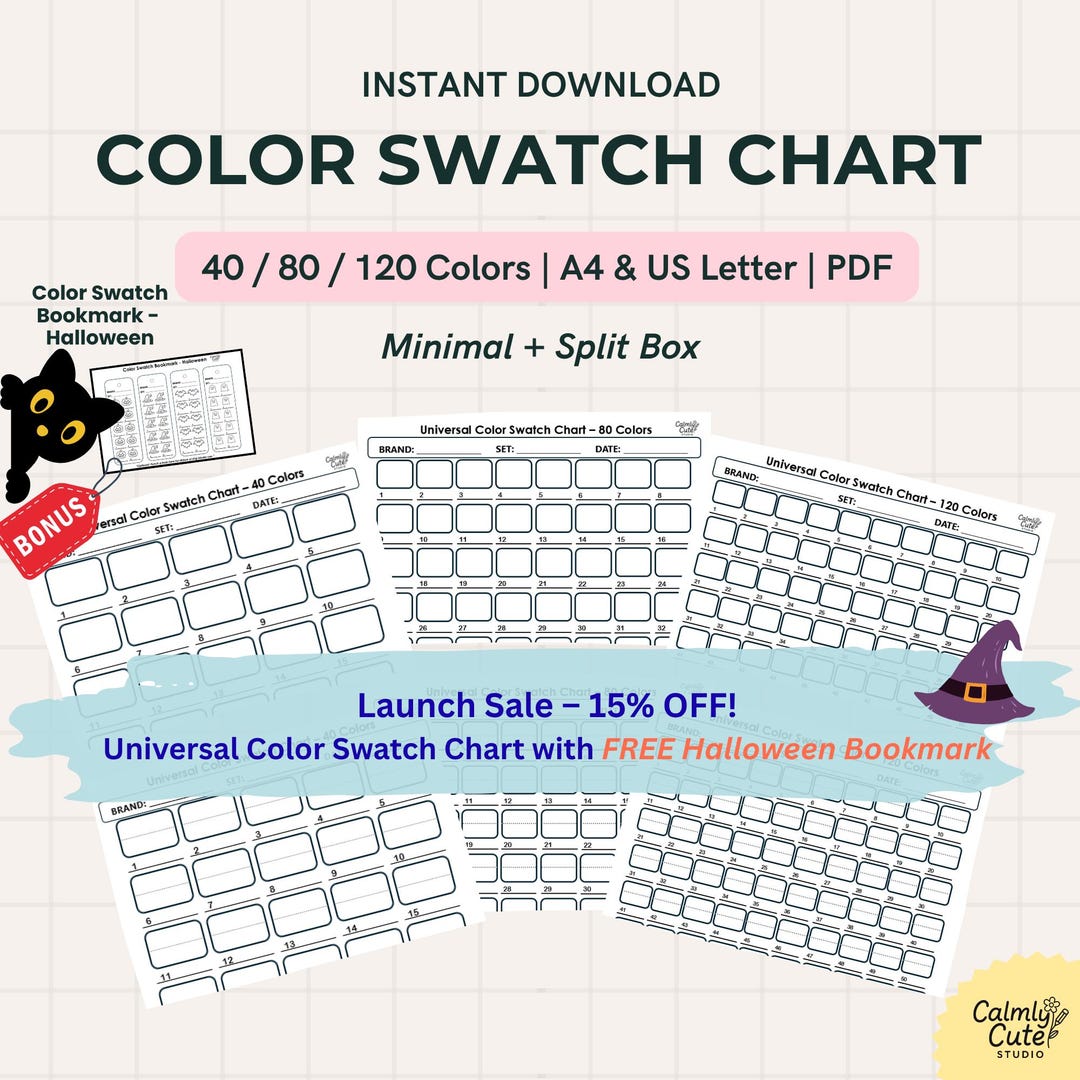 Color Swatch Chart Bundle: Minimalist Art Supply Organizer (A4/US ...