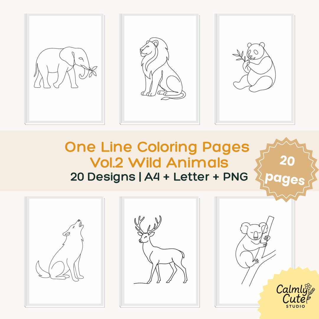 One Line Wild Animal Coloring Pages: Minimalist Art (20 Designs) | PDF ...