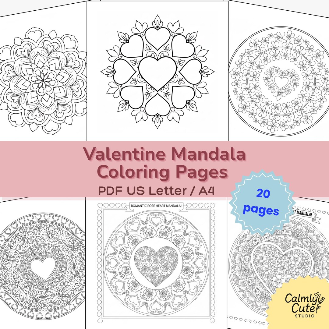 Valentine Coloring Pages | 20 Valentine Mandala | Digital Download PDF ...