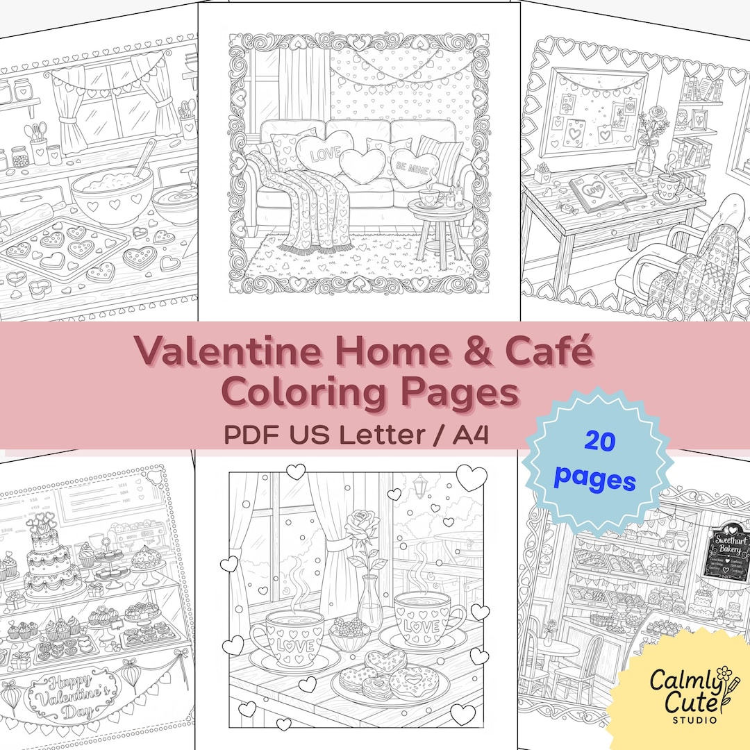 Valentine Coloring Pages | 20 Romantic Home & Café | Digital Download ...
