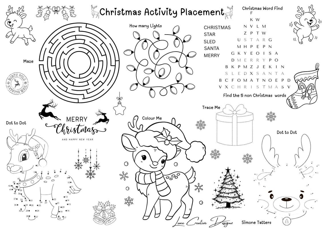 Christmas Activity Placemats X 3 - Santa Activity Placemat, Reindeer ...