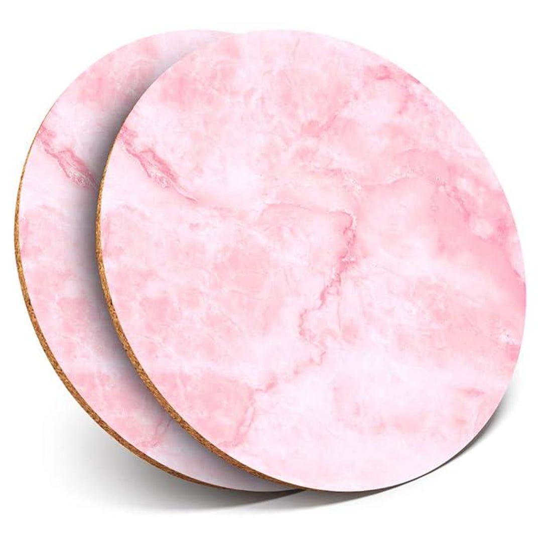 Set of 2 Round Pink Marble Effect Agate Coasters – Glossy Stone Drink ...