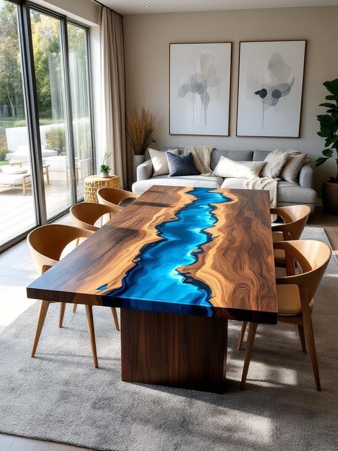 Epoxy Resin River Table Top, Natural Wood Dine Table - Etsy