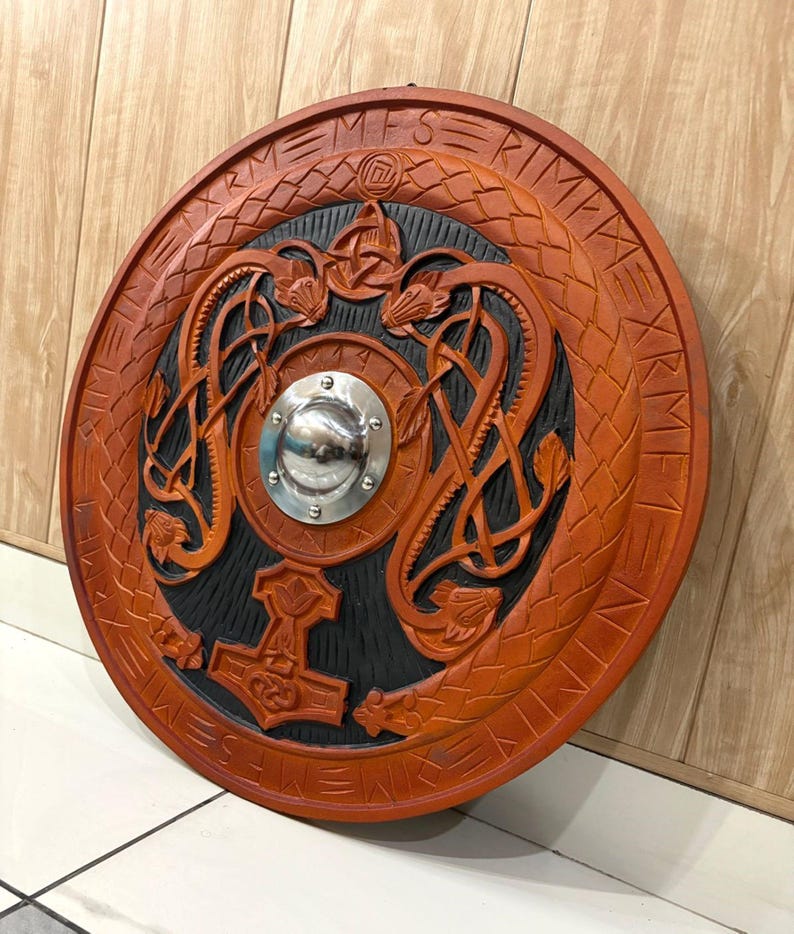 Engraved Wooden Viking Shield – Nordic Wall Art, Larp Battle Shield - Etsy