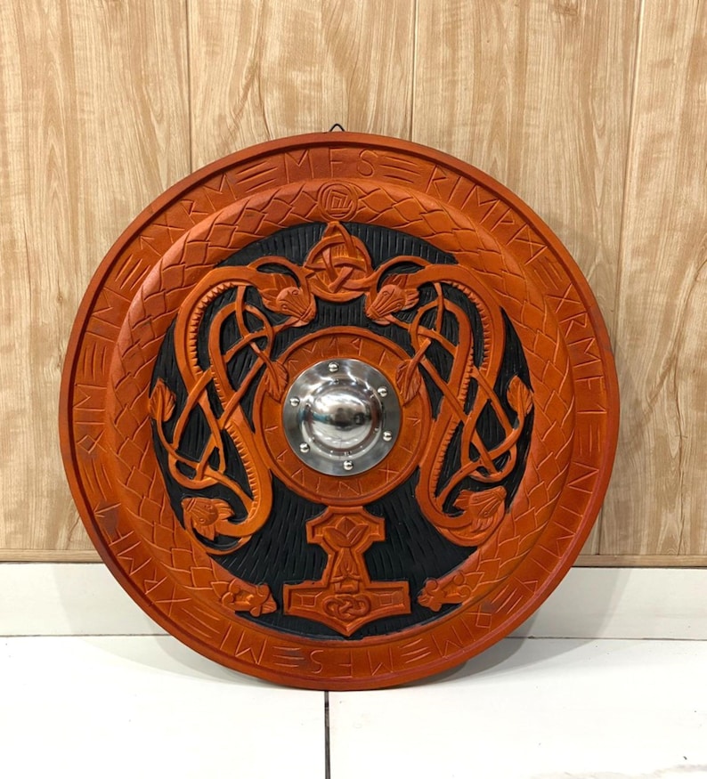 Engraved Wooden Viking Shield – Nordic Wall Art, Larp Battle Shield - Etsy