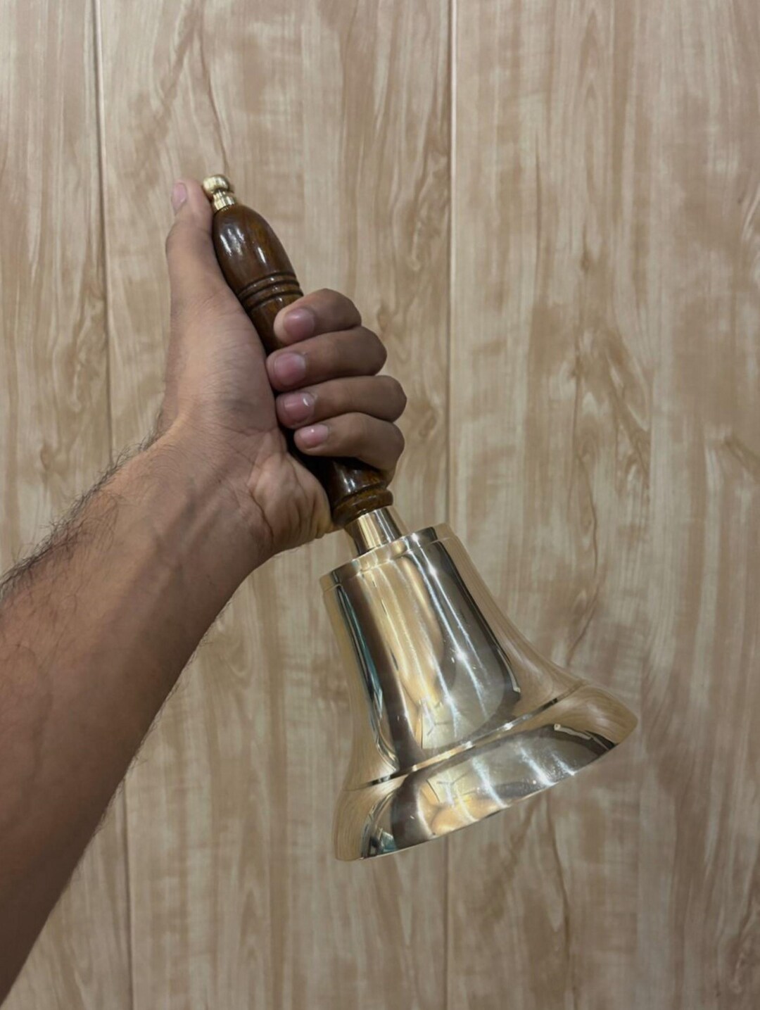 Brass Hand Held Bell With Wooden Handle School Library Bell Dinner Bell ...