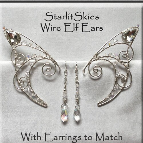 Sterling Silver Wire Elf Ears Dripping in Green Swarovski - Etsy