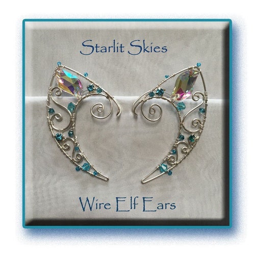 Sterling Silver Wire Elf Ears Dripping in Green Swarovski - Etsy