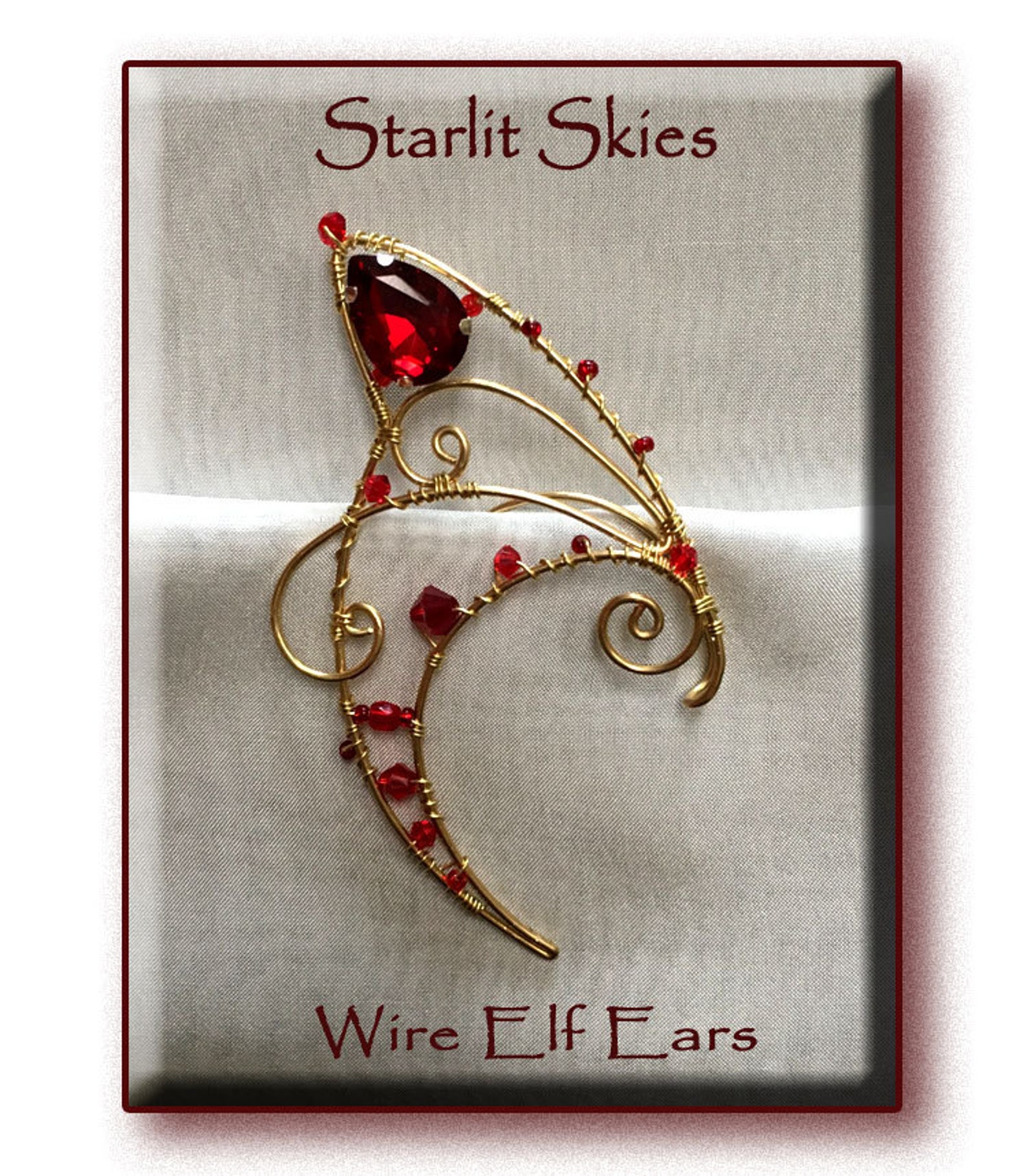 Wire Elf Ears in Brass Wire With Red Crystals | Etsy